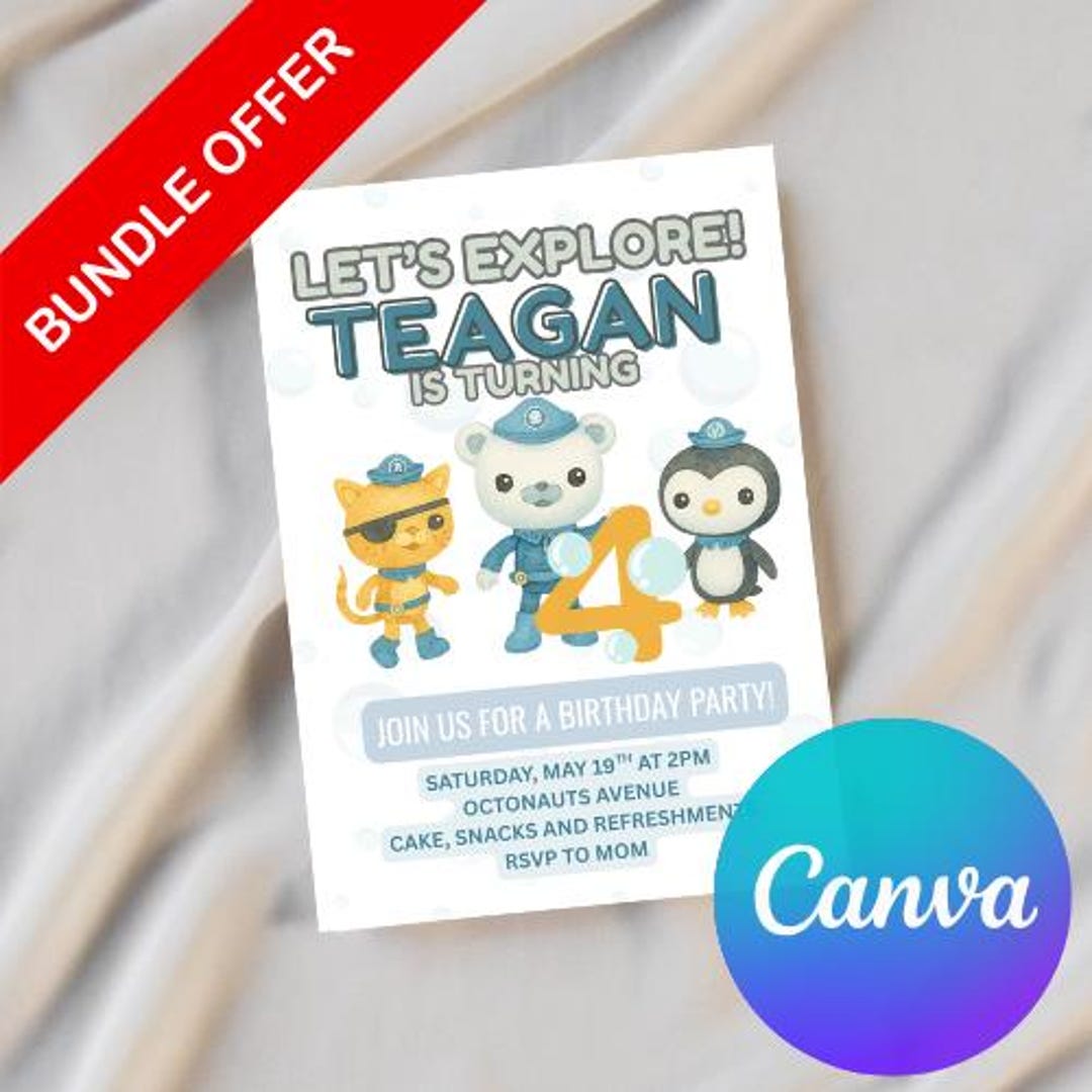 Octonauts Fourth Birthday Invitation Bundle | Editable Digital Download ...