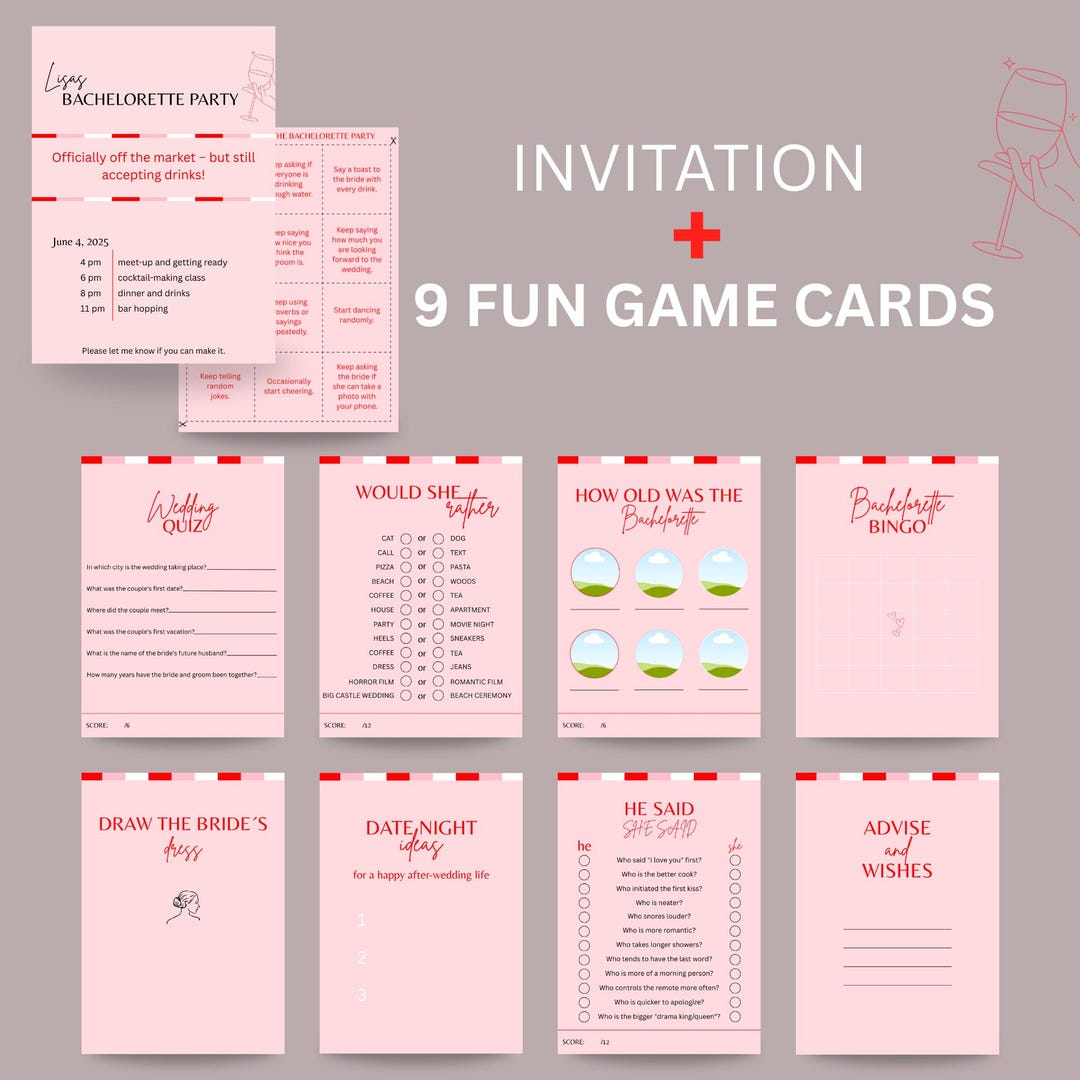 Bachelorette Invitation + 9 Fun Game Cards - Etsy