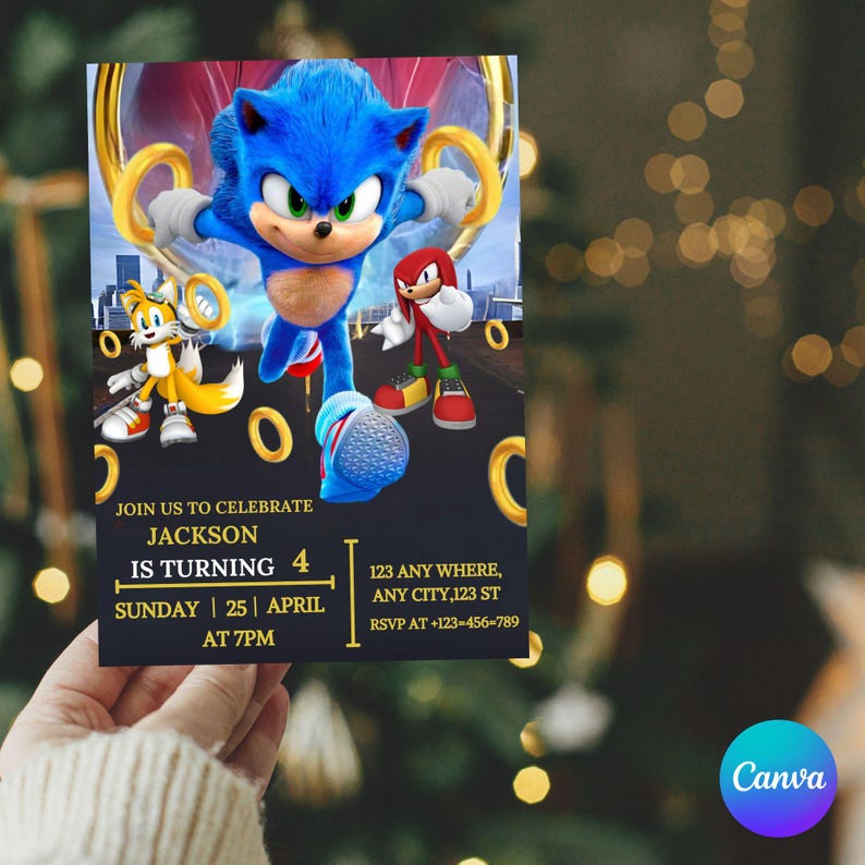 Editable Sonic Birthday Invitation, Super Hedgehog Boys Party Invite ...