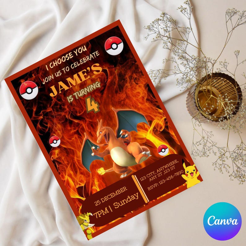 Editable Pokemon Birthday Invitation | Pokemon Card Birthday Party ...