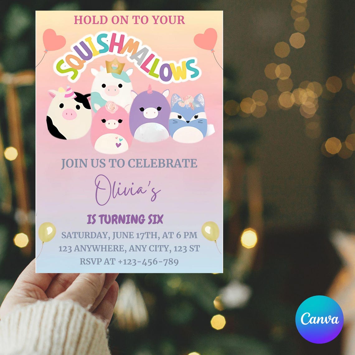 Editable Squishmallow Birthday Invitation, Squishmallow Invitation ...