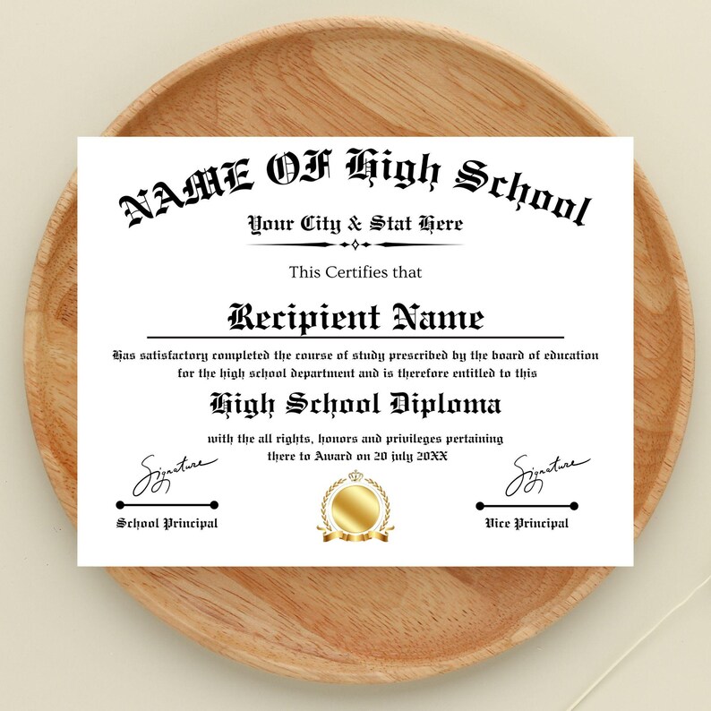 Printable High School Diploma Template: Customizable Certificate (canva ...