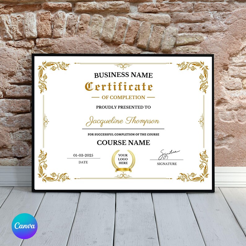 Editable Certificate of Completion Template: Printable Training Award ...