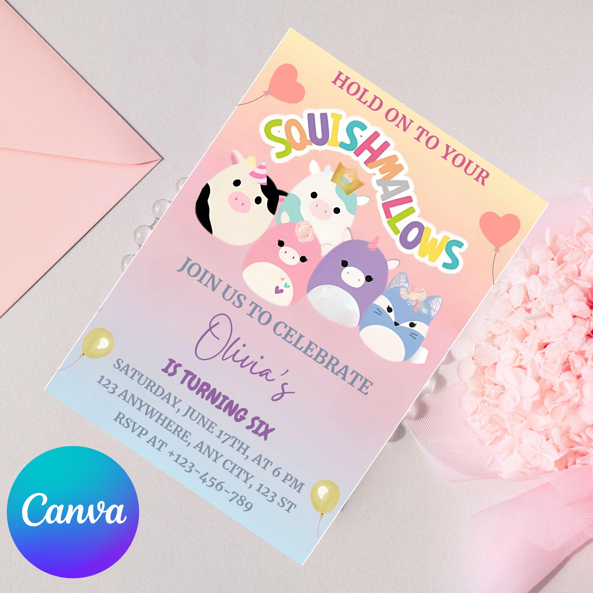 Editable Squishmallow Birthday Invitation, Squishmallow Invitation ...