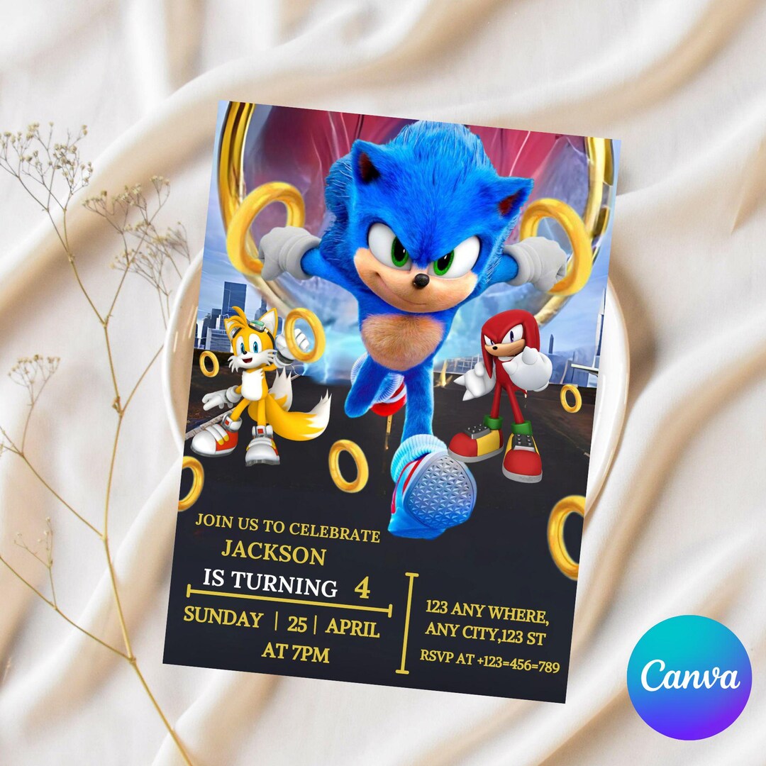 Editable Sonic Birthday Invitation, Super Hedgehog Boys Party Invite ...
