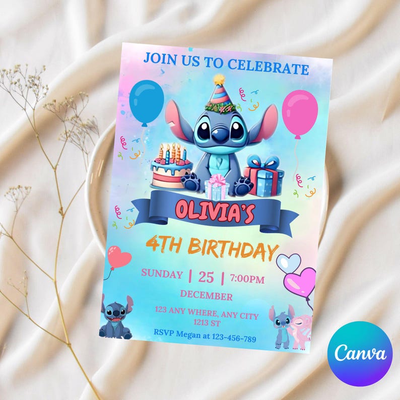 Editable Stitch Birthday Invitation Template, Printable Birthday ...