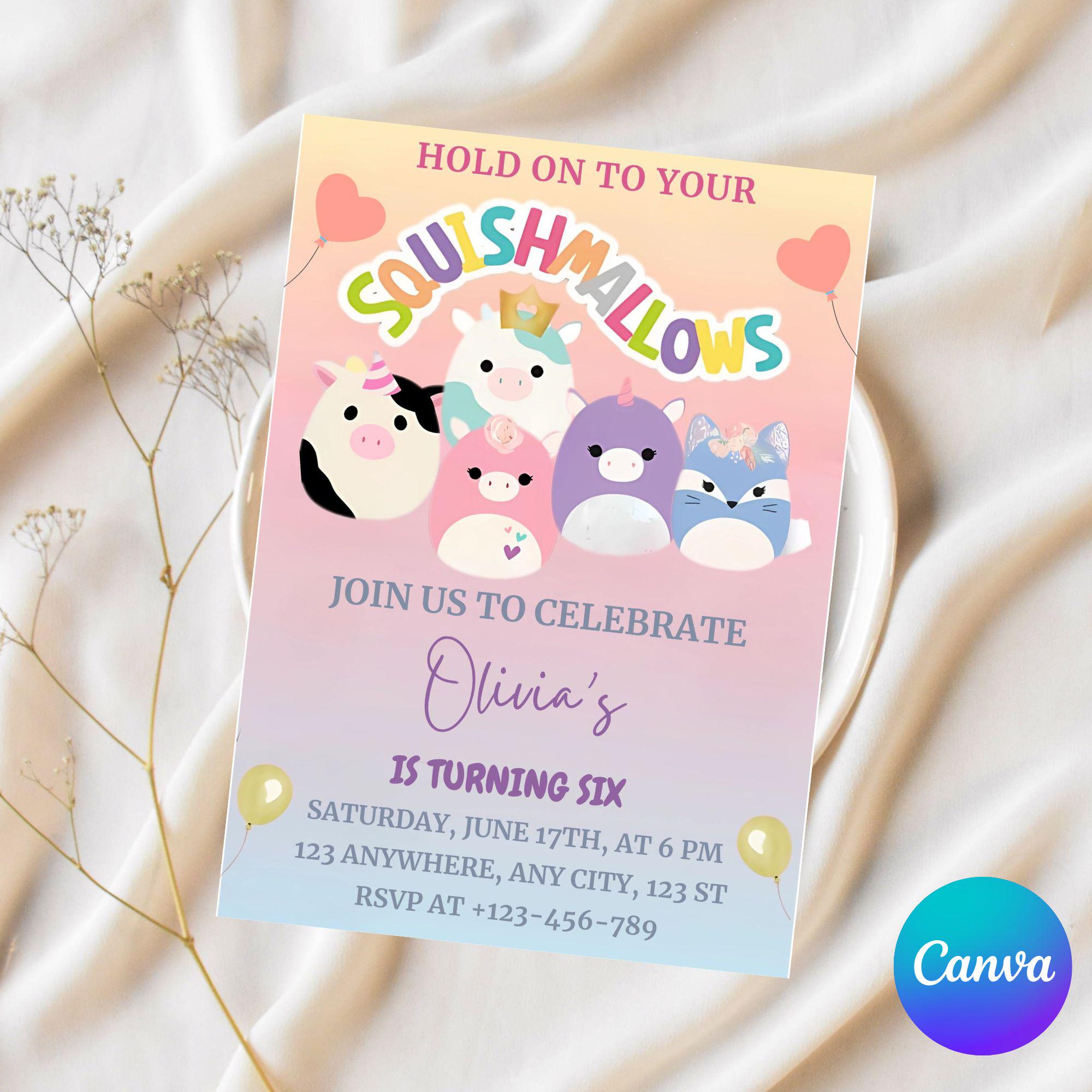 Editable Squishmallow Birthday Invitation, Squishmallow Invitation ...