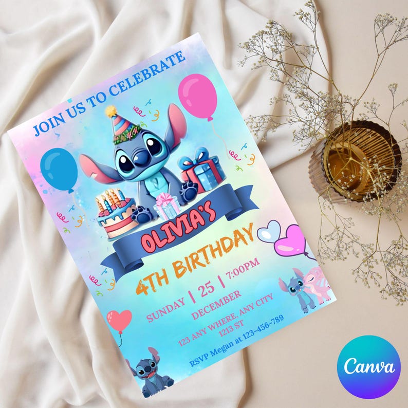 Editable Stitch Birthday Invitation Template, Printable Birthday ...