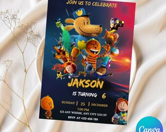 Editable Dog Man Birthday Invitation, Dog Man Invitation, Editable Kids ...