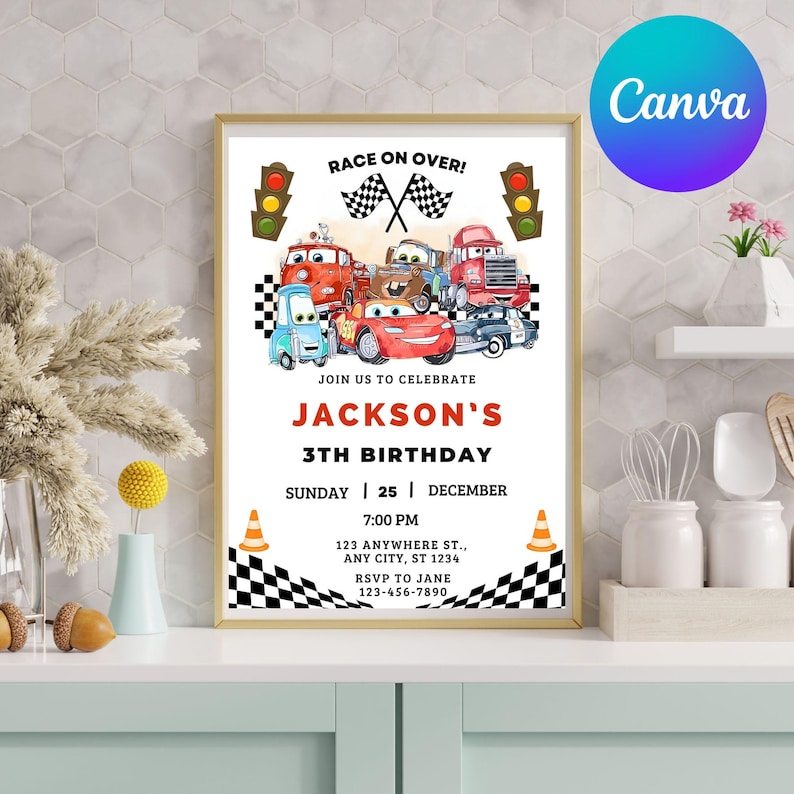 Cars Birthday Invitation, Kids Birthday Invitation, Lightning Mcqueen ...