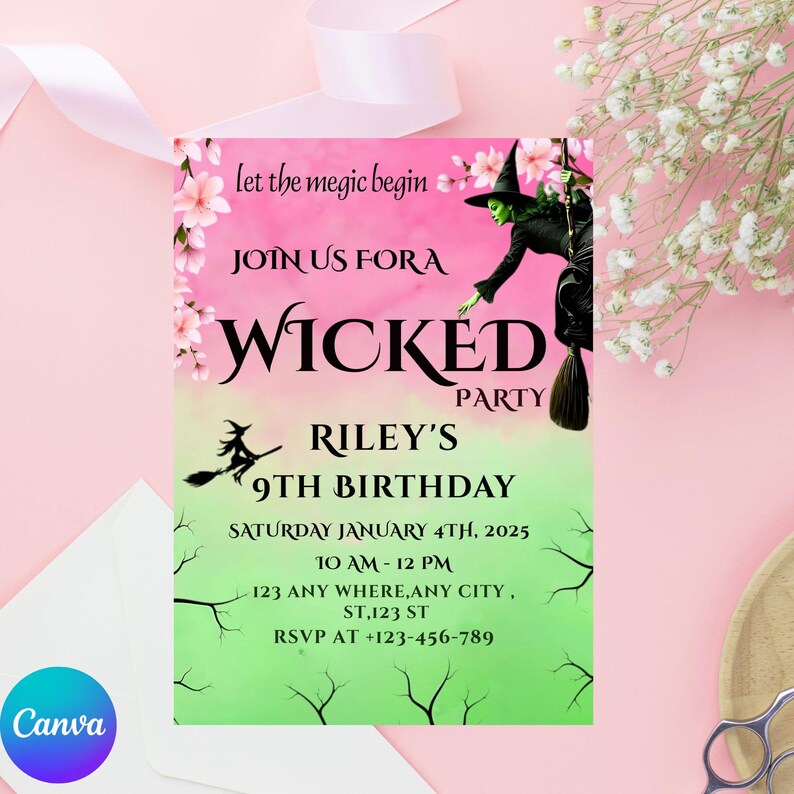 Wicked Birthday Invitation: Elphaba & Glinda Party (digital Download ...