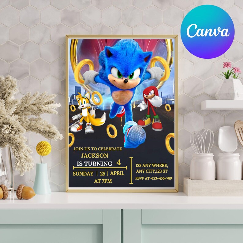Editable Sonic Birthday Invitation, Super Hedgehog Boys Party Invite ...