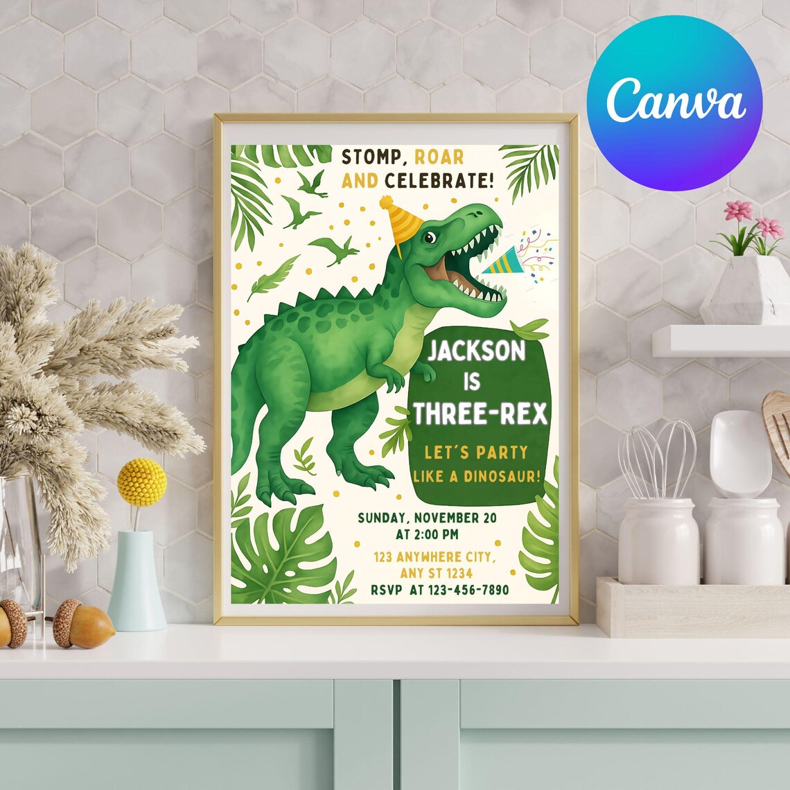 Dinosaur Birthday Invitation, Three-rex Invitation, 3 Rex Birthday ...