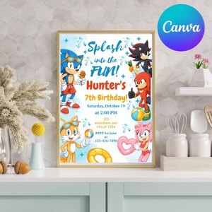 Editable Sonic Pool Party Birthday Invitation, Sonic the Hedgehog ...