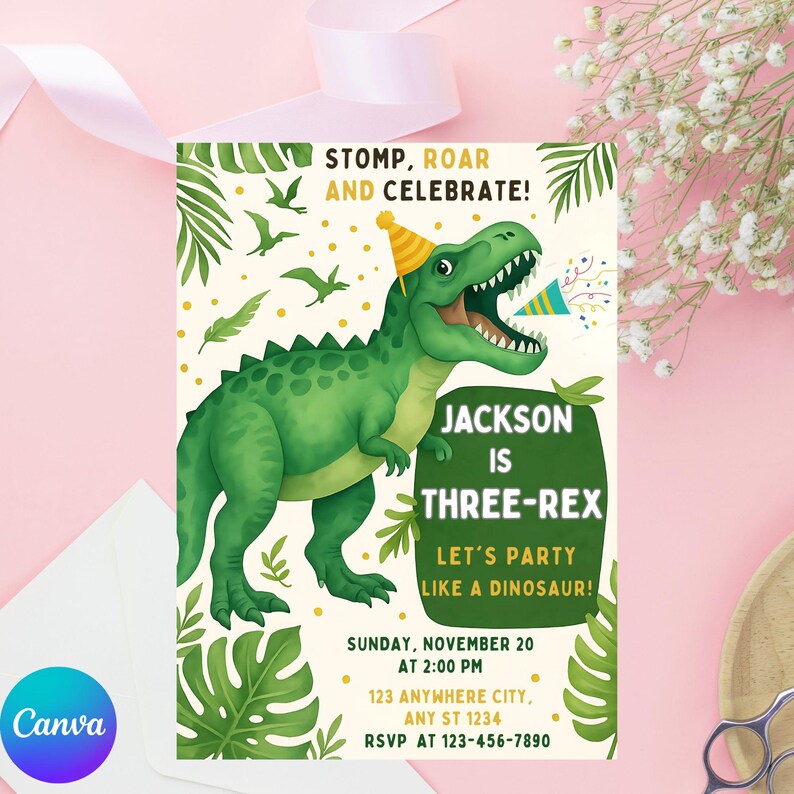 Dinosaur Birthday Invitation, Three-rex Invitation, 3 Rex Birthday ...