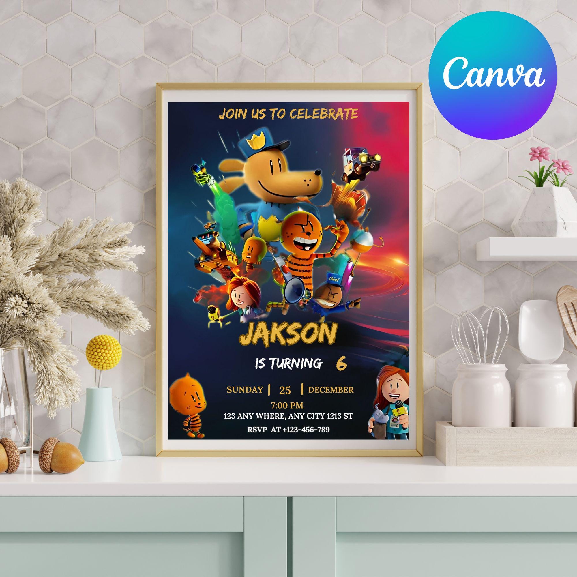 Editable Dog Man Birthday Invitation, Editable Kids Birthday Invitation ...