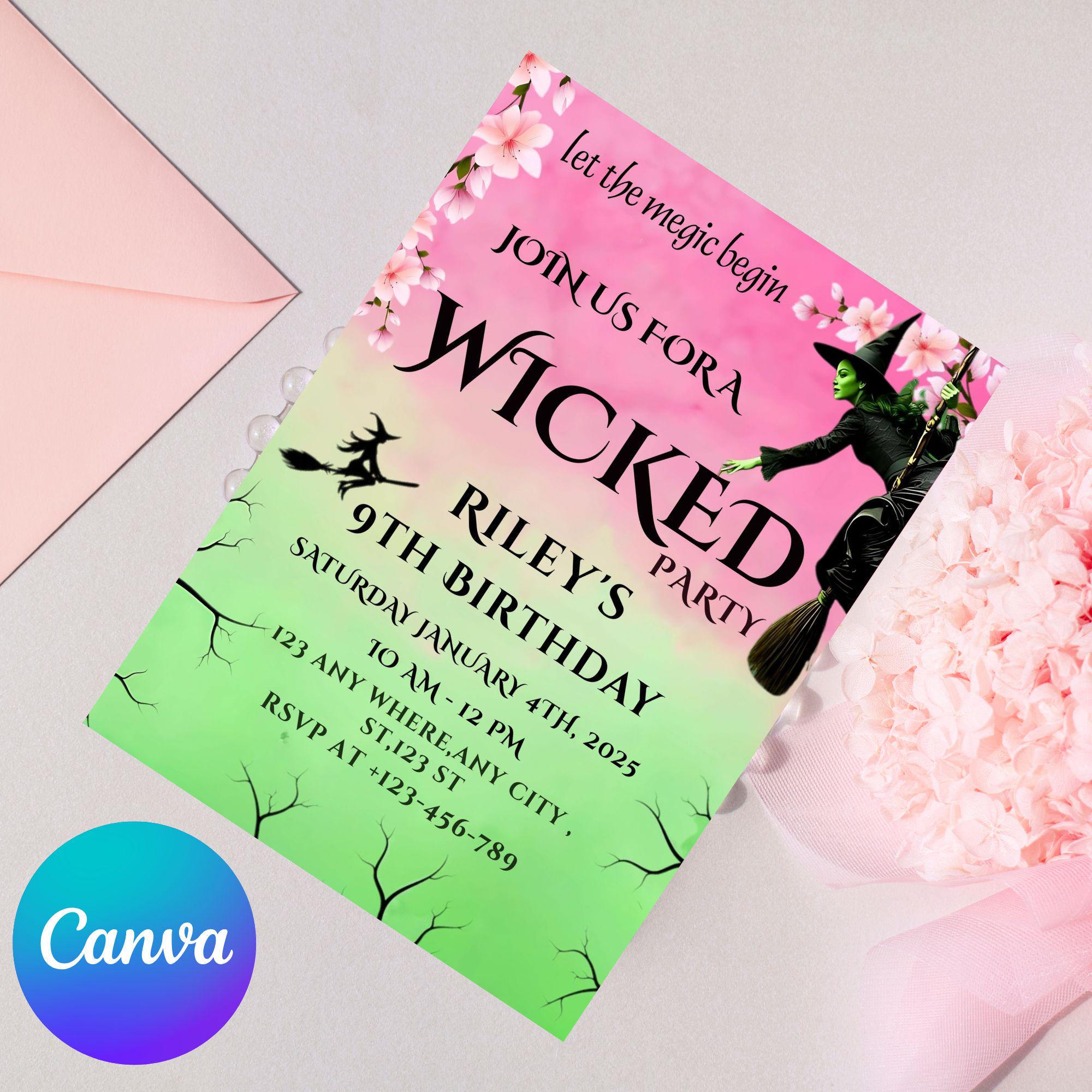 Wicked Birthday Invitation: Elphaba & Glinda Party (digital Download ...
