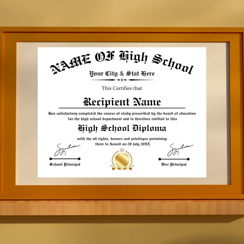 Printable High School Diploma Template: Customizable Certificate (canva ...