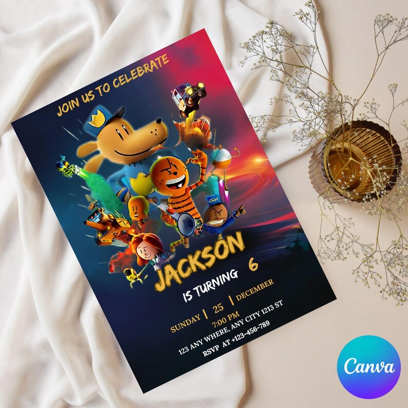 Editable Dog Man Birthday Invitation, Editable Kids Birthday Invitation ...