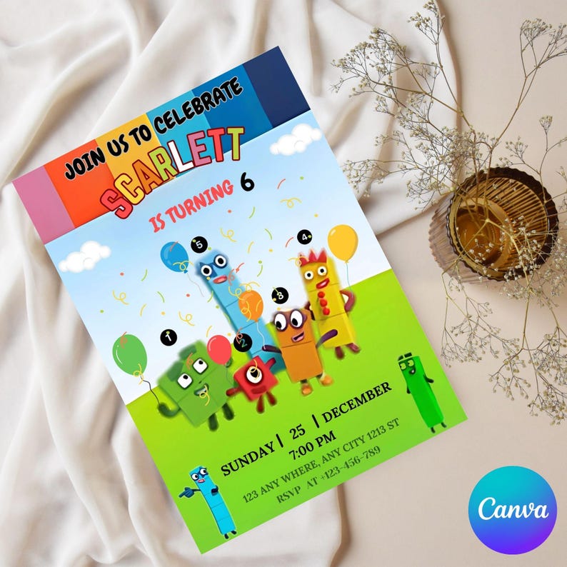 Editable Numberblocks Birthday Invitation, Editable Printable ...