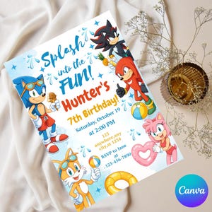 Editable Sonic Pool Party Birthday Invitation, Sonic the Hedgehog ...