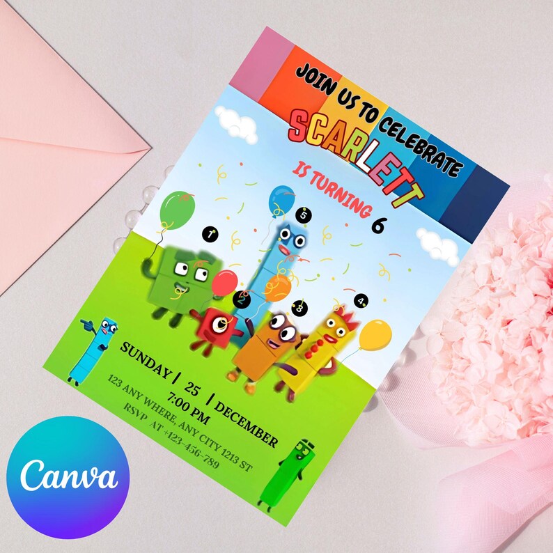 Editable Numberblocks Birthday Invitation, Editable Printable ...