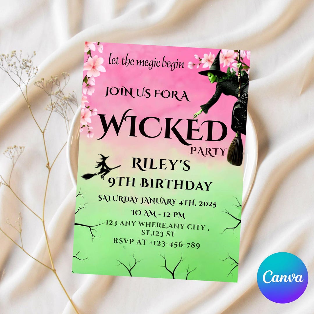 Wicked Birthday Invitation: Elphaba & Glinda Party (digital Download ...