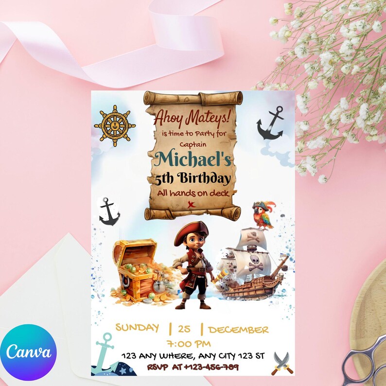 Editable Pirate Birthday Invitation Template With Thank You Tags - Etsy