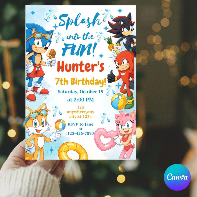 Editable Sonic Pool Party Birthday Invitation, Sonic the Hedgehog ...