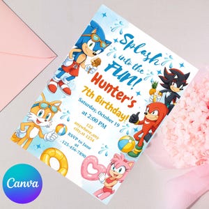 Editable Sonic Pool Party Birthday Invitation, Sonic the Hedgehog ...