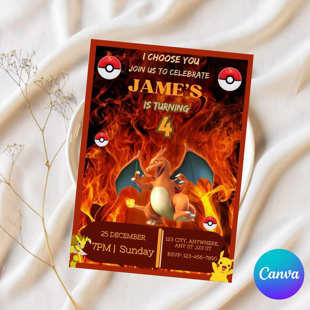 Editable Pokemon Birthday Invitation | Pokemon Card Birthday Party ...