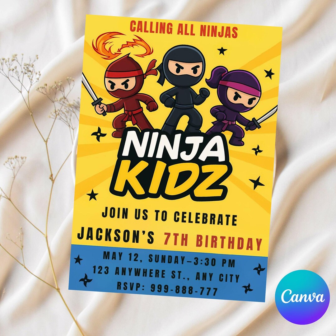 Ninja Kidz Editable Printable Invitation, Ninja Birthday Invite ...