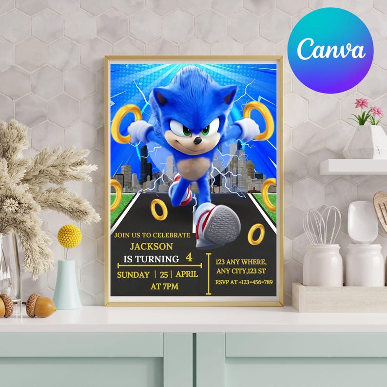Editable Sonic Birthday Invitation, Super Hedgehog Boys Party Invite ...