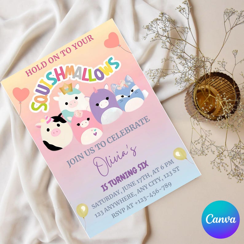 Editable Squishmallow Birthday Invitation, Squishmallow Invitation ...