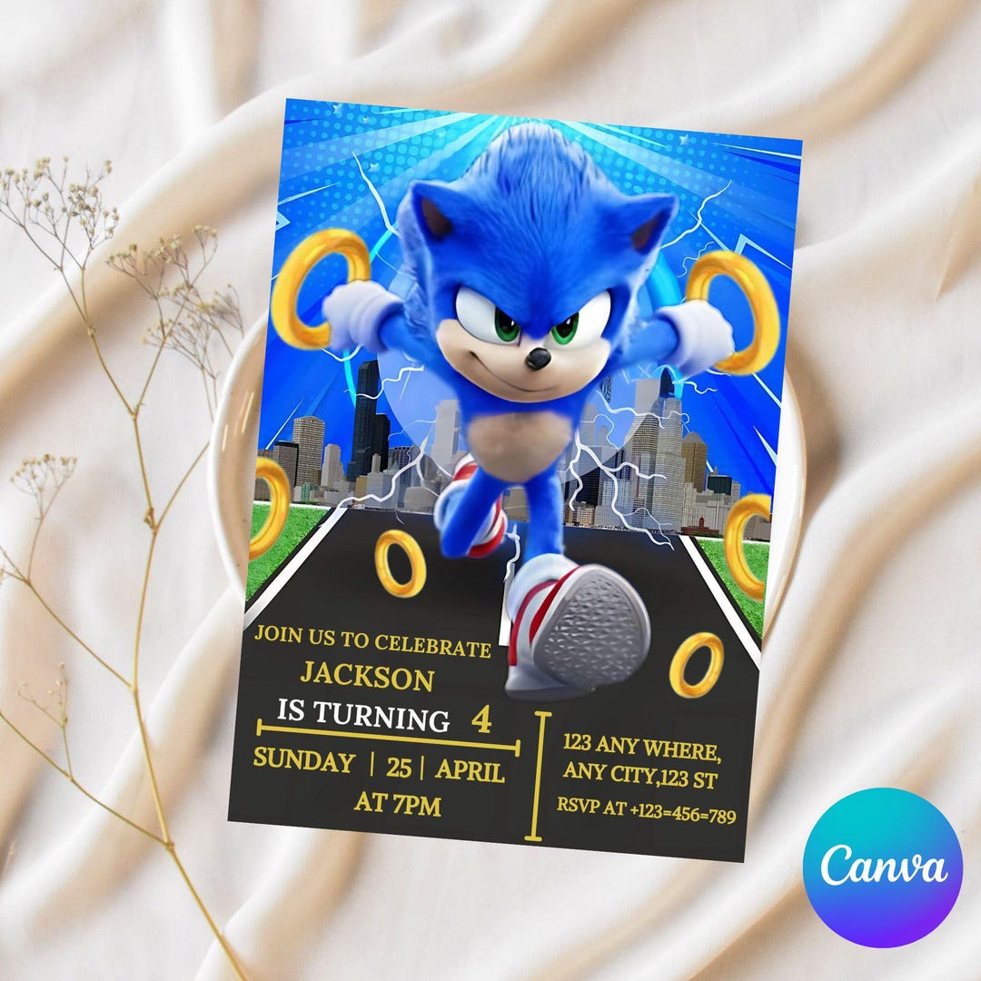 Editable Sonic Birthday Invitation, Super Hedgehog Boys Party Invite ...