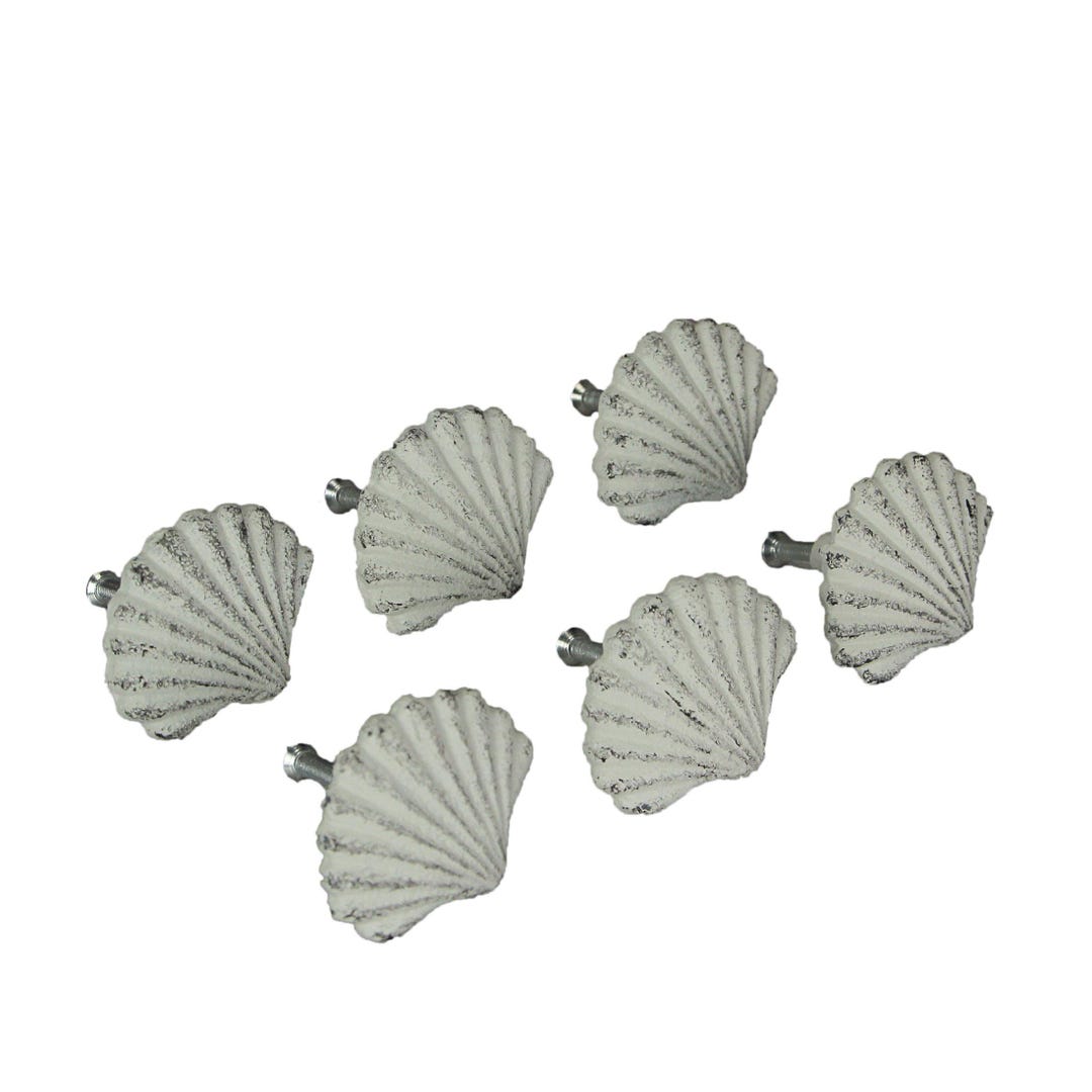 Set of 6 Cast Iron Scallop Sea Shell Drawer Pulls Nautical Cabinet ...