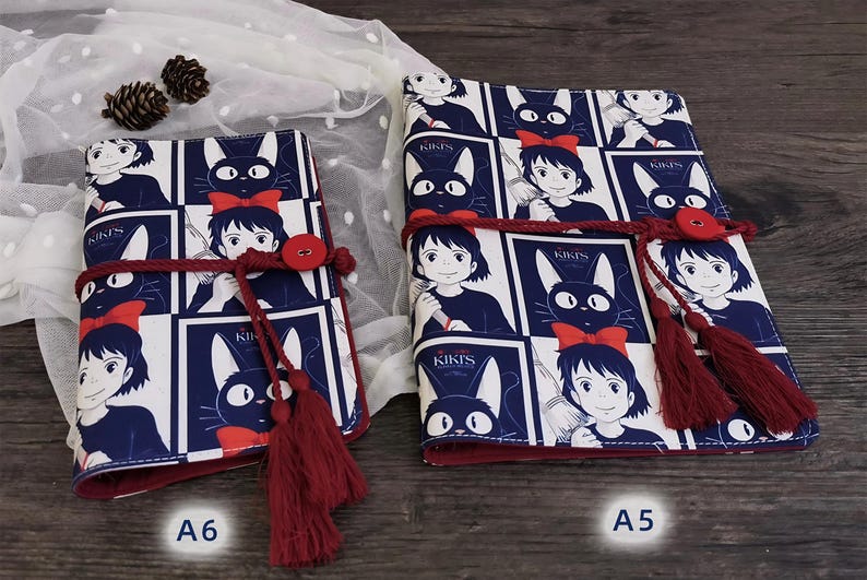 Kiki Ghibli Anime Notebook | Handmade A5 & A6 Embroidered Refillable ...