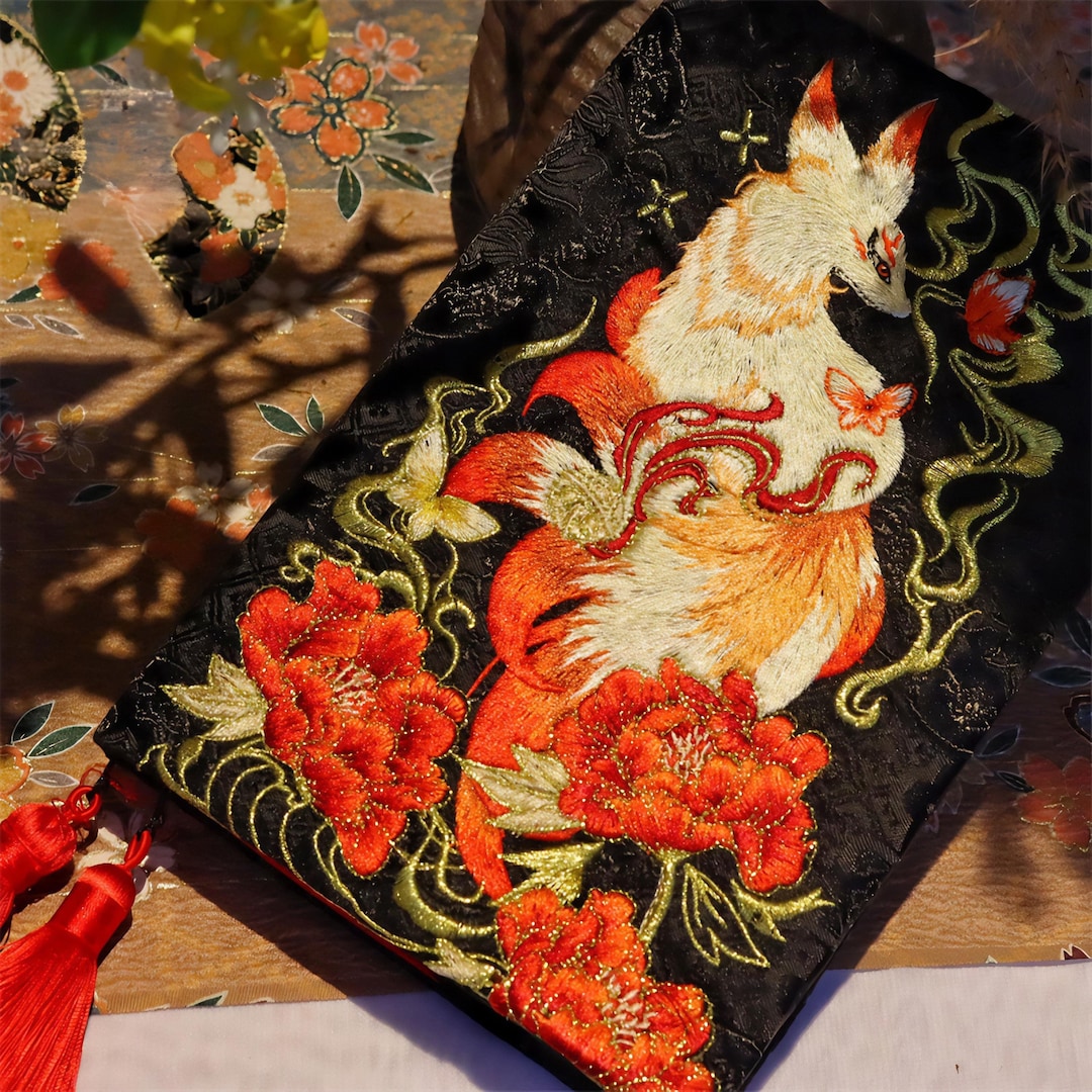Red Fox Notebook | Handmade A5 Embroidered Journal Cute Japanese Travel ...