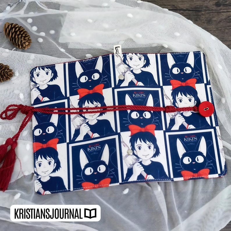 Kiki Ghibli Anime Notebook | Handmade A5 & A6 Embroidered Refillable ...