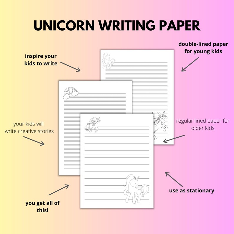 Unicorn Stationery | Handwriting Practice | Lined Sheet | Cute Unicorn ...