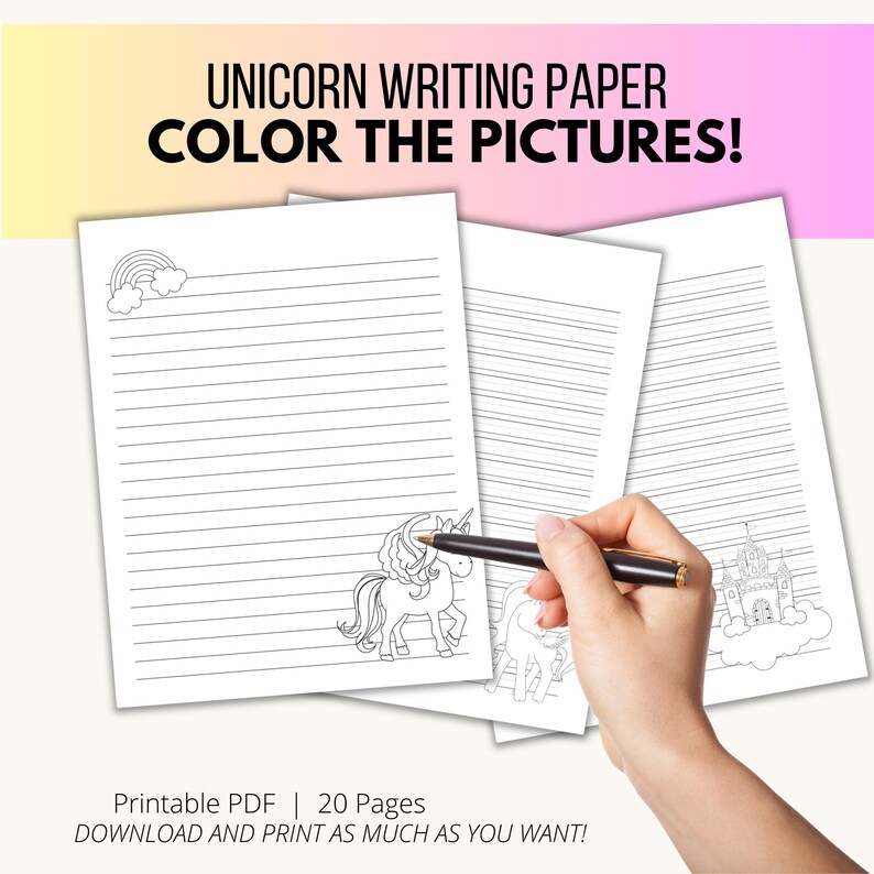 Unicorn Stationery | Handwriting Practice | Lined Sheet | Cute Unicorn ...