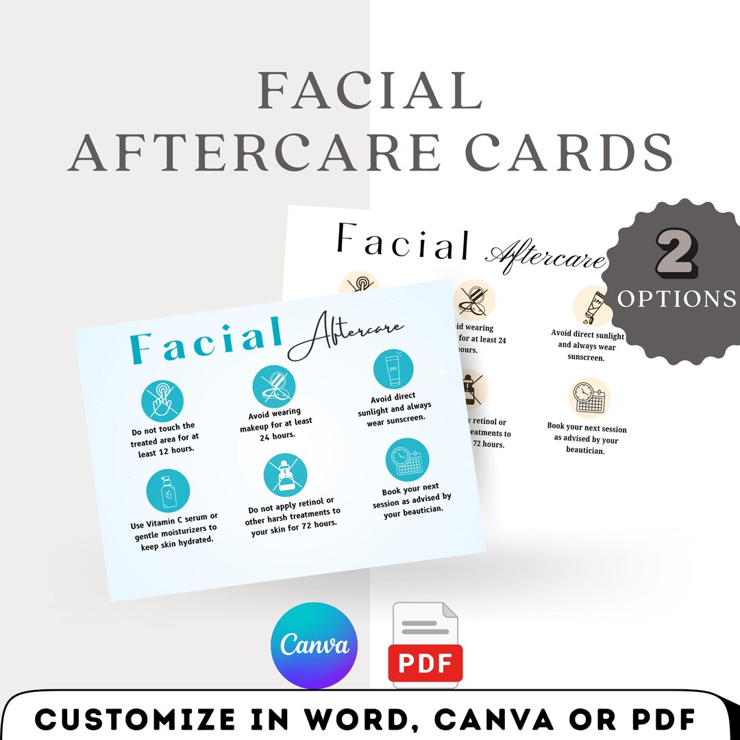Editable Facial Aftercare Card Template: Med Spa & Esthetician Post ...