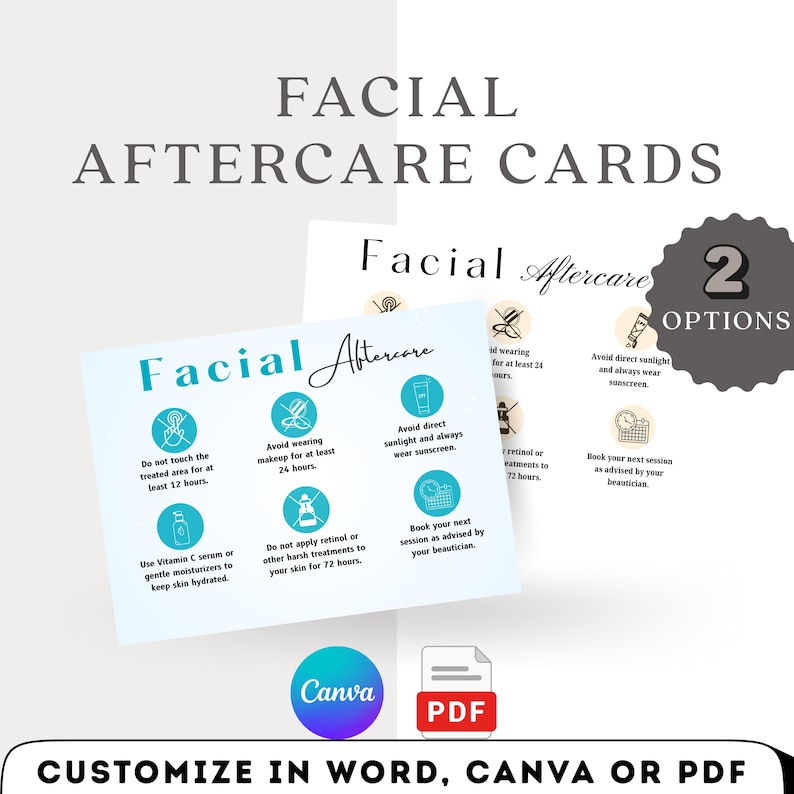 Editable Facial Aftercare Card Template: Med Spa & Esthetician Post-treatment Instructions ...