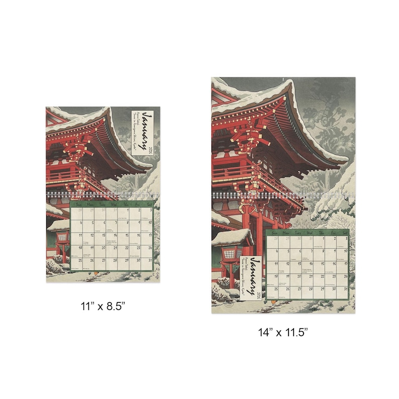 Temples & Shrines 2026 Wall Calendar, Japanese Ukiyo-e Woodblock Print ...