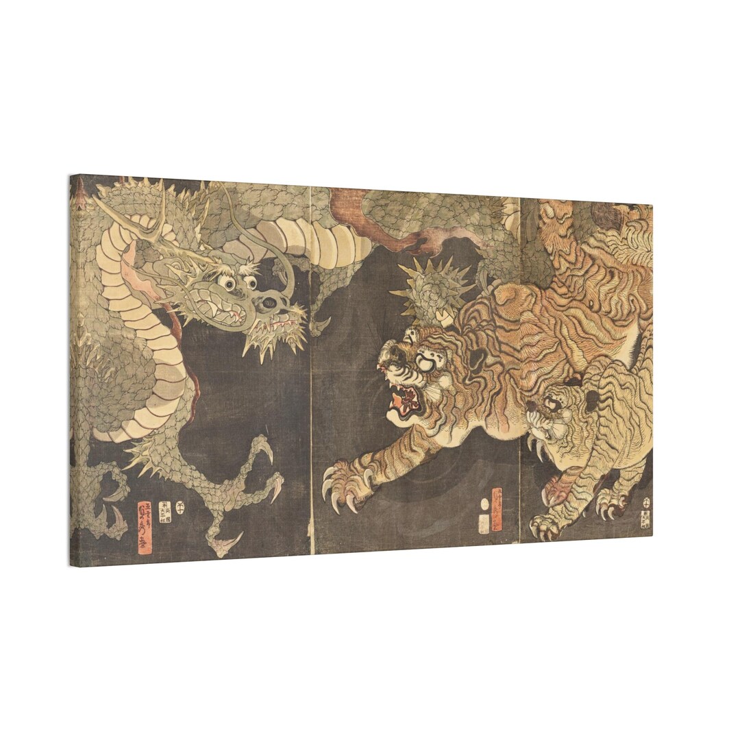 Dragon and Tigers by Utagawa Sadahide, Canvas Print, Japanese Woodblock ...