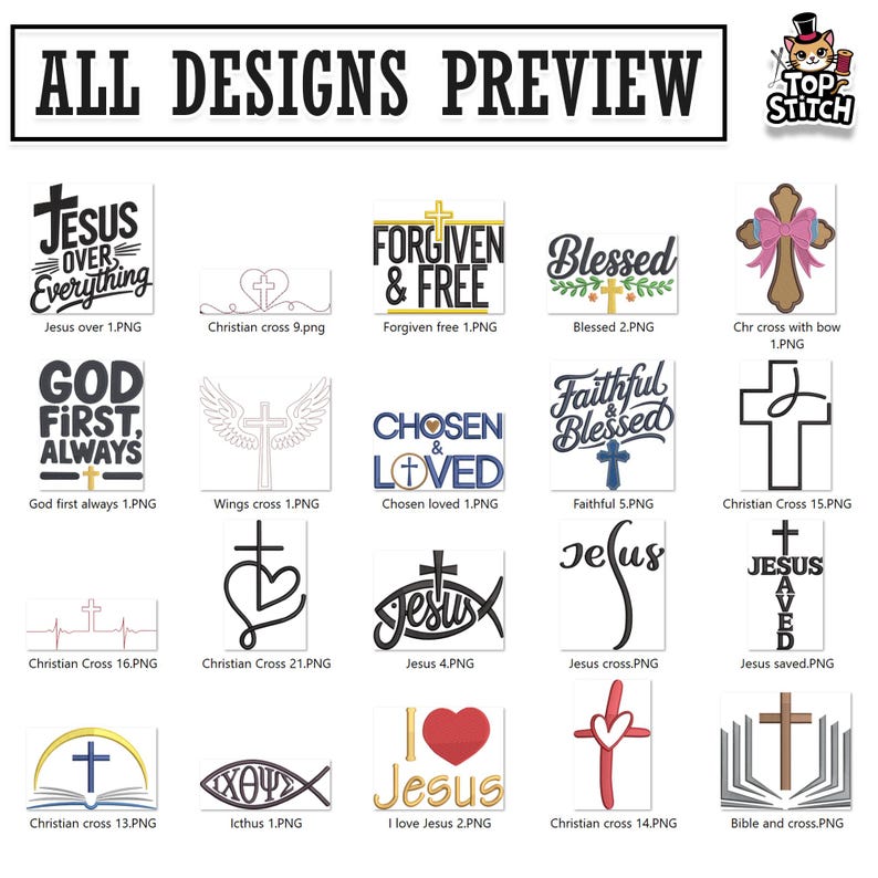 Christian Embroidery Design Bundle 20 Designs #2, Cross, Jesus Christ ...