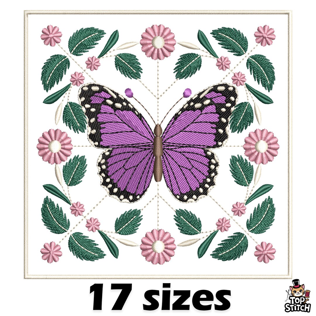 Butterly Quilt Block Machine Embroidery Design, Floral Spring ...