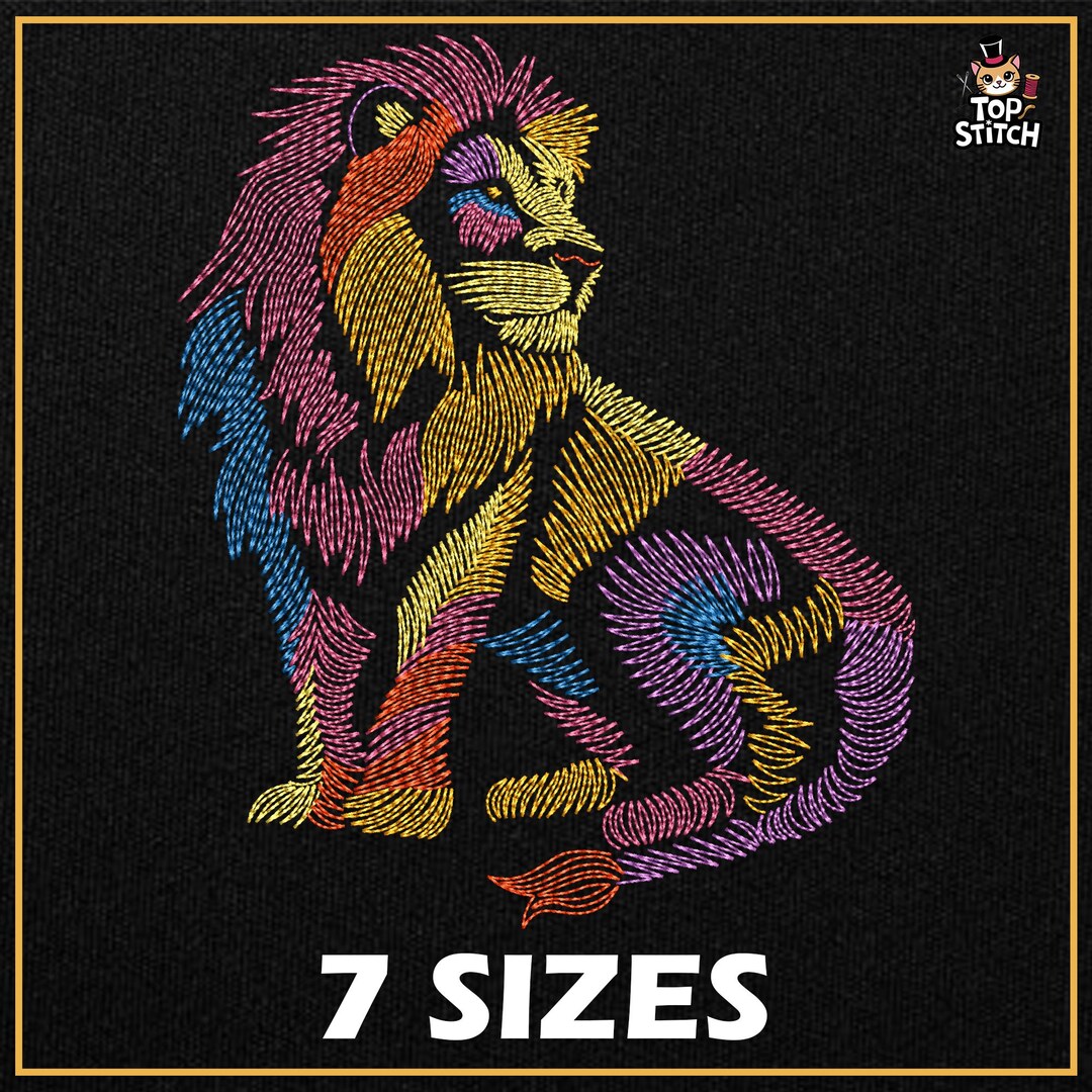 Lion Embroidery Design, Bright Run Stitch Design, Safari Animal, Modern ...