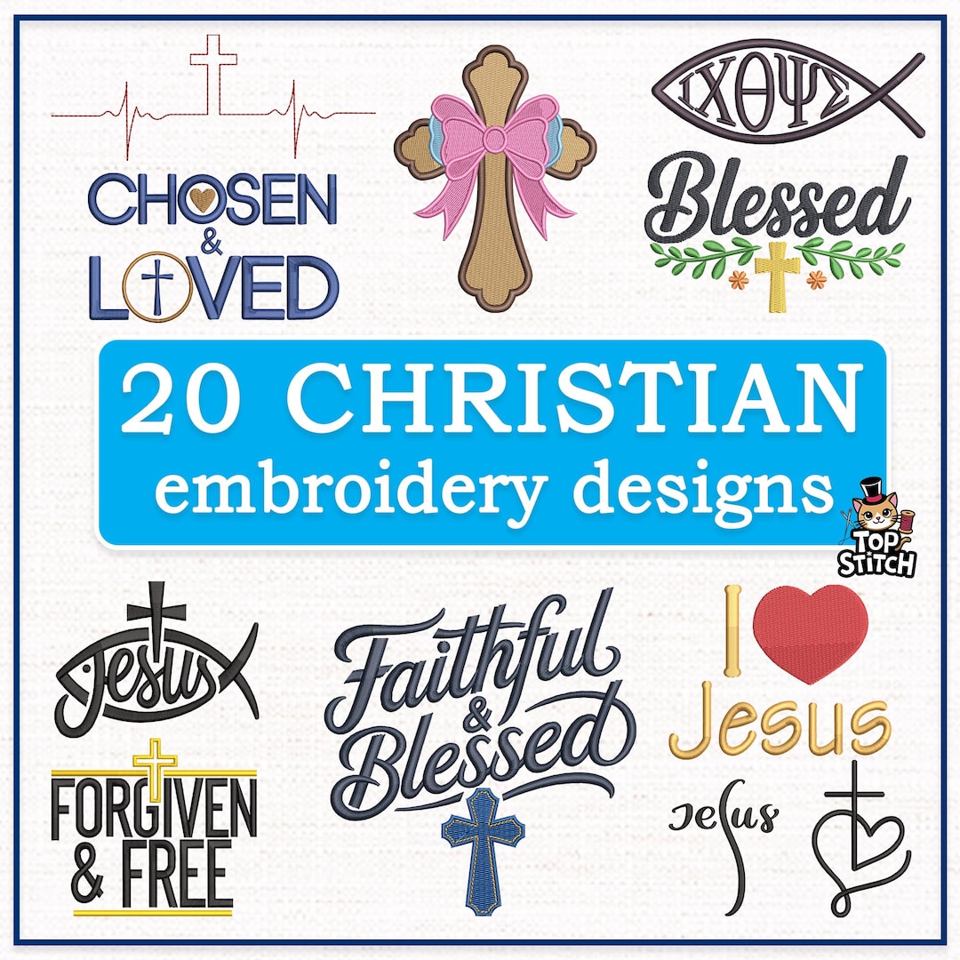 Christian Embroidery Design Bundle 20 Designs #2, Cross, Jesus Christ ...