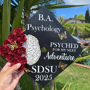 Personalized Floral Graduation Cap Topper - Handmade Psychology Grad ...